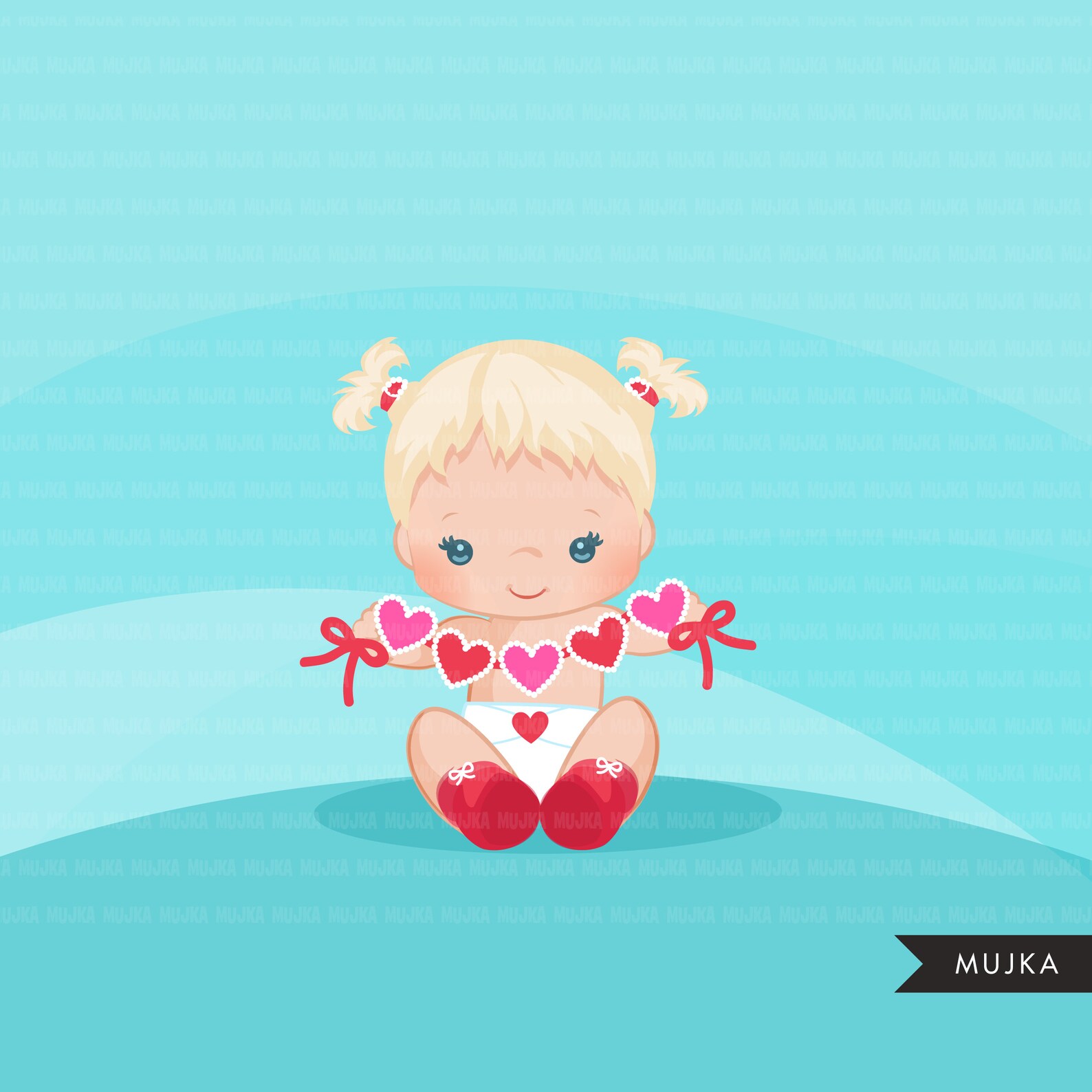 Valentine's Day Baby Clipart. Cute Baby Girls With Heart - Etsy