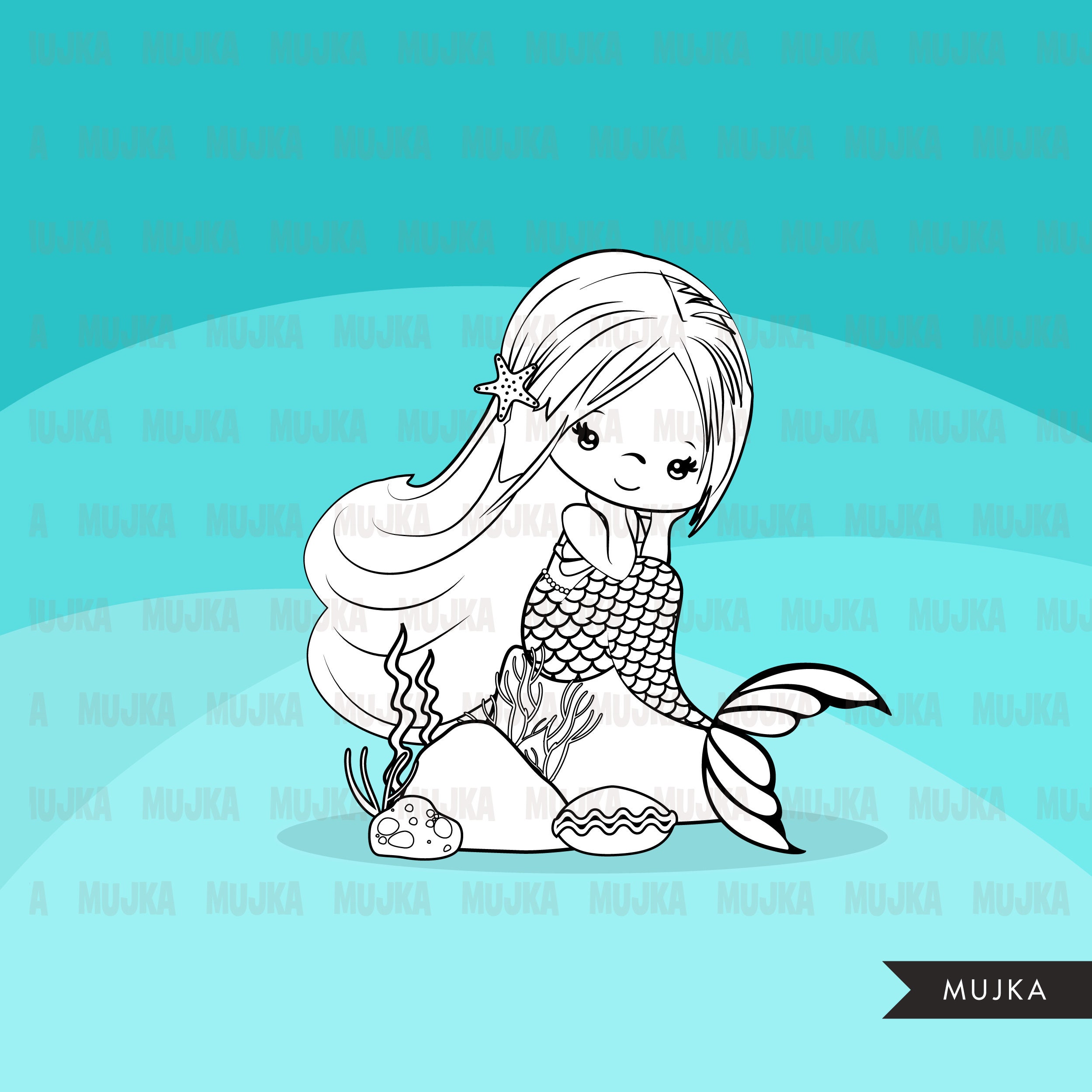 Mermaid Digital Stamps Afro Mermaid Princess Birthday Party | Etsy