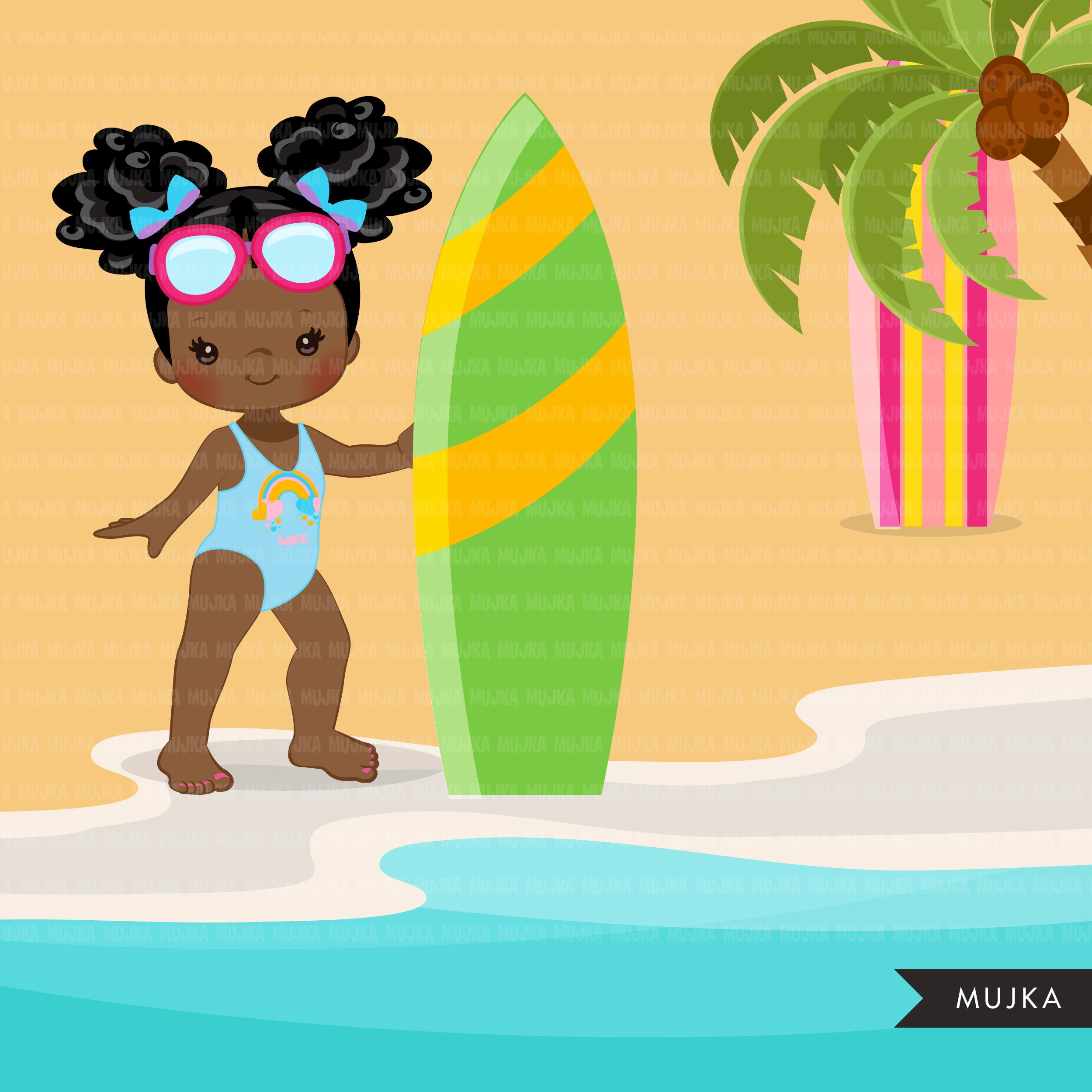Beach Fun Clipart for Black Girls Summer Swimsuit Graphics | Etsy Canada