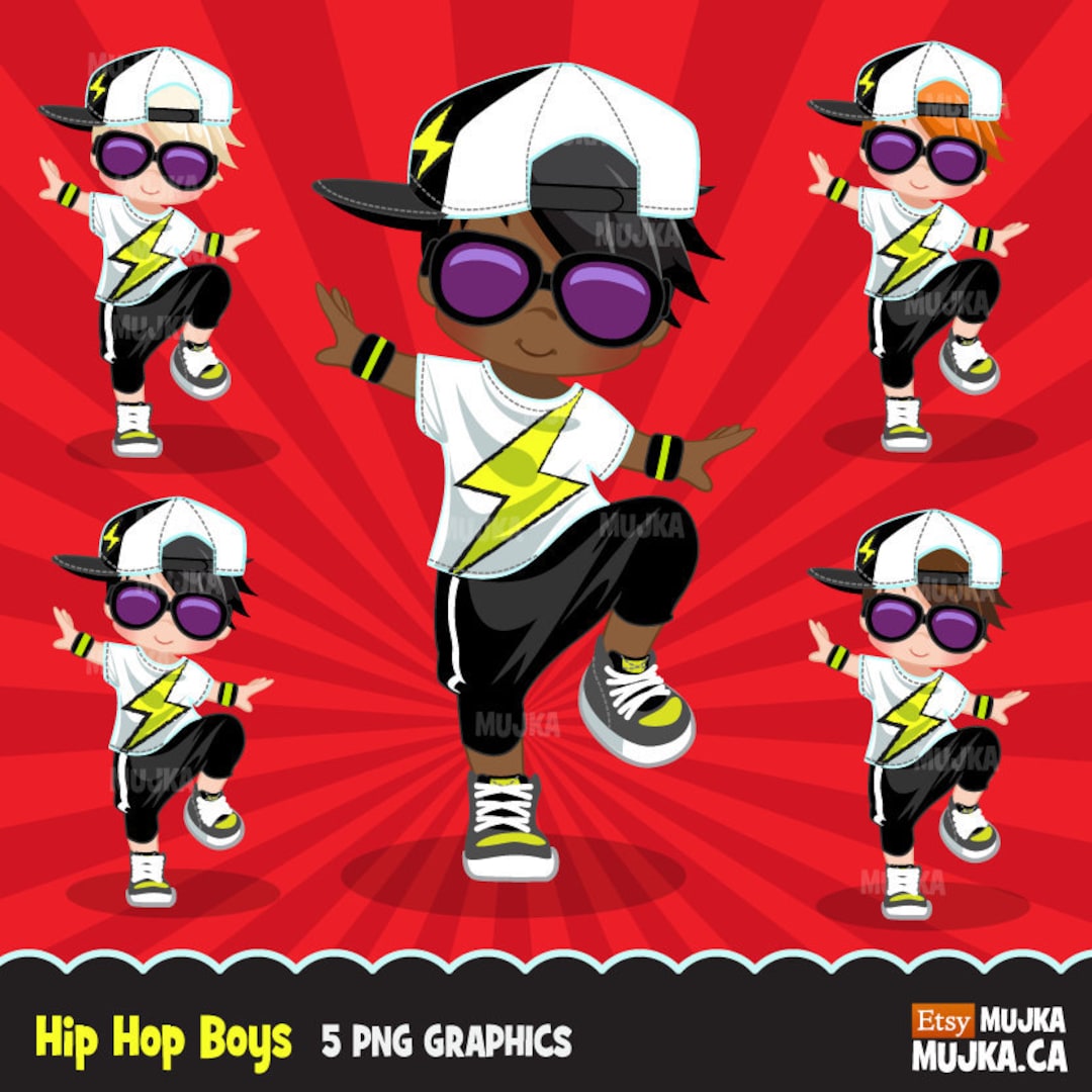 Hip Hop Dancer Boys Clipart, Break Dance, Rapping Characters, Card ...