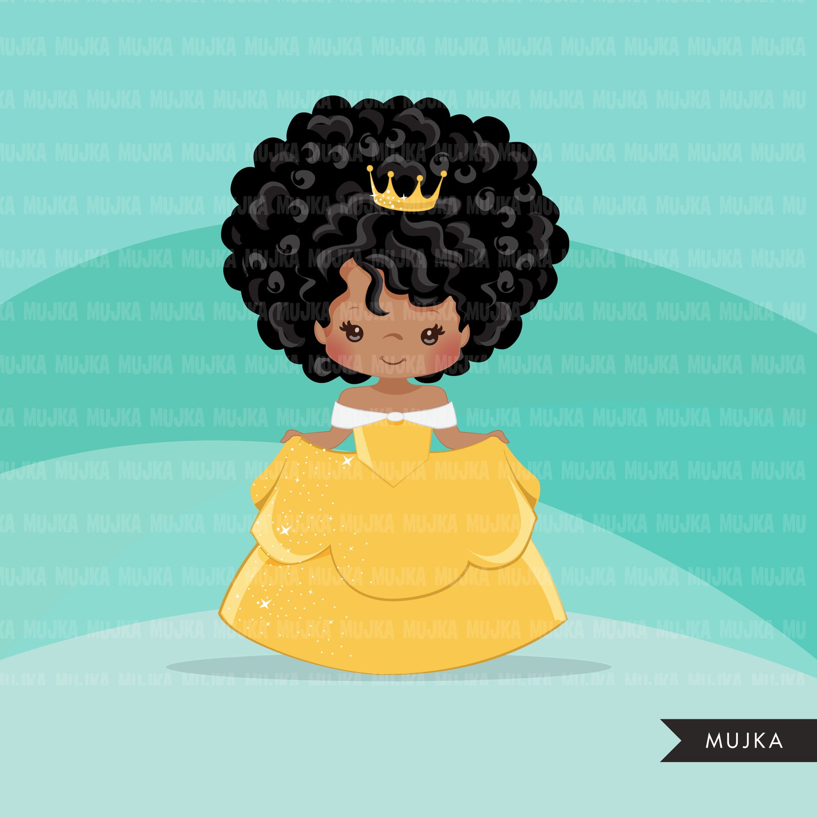 Black Princess Clipart, Fairy Tale Graphics, Girls Story Book, Yellow ...