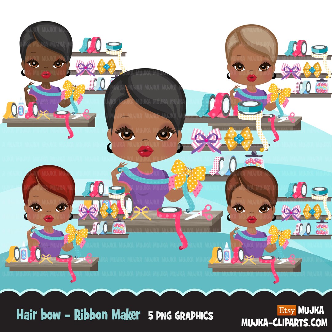 Afro Woman Hair Bow Maker PNG Clipart With Ribbons, Print and Cut, Bow ...