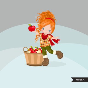Fall Apple Pickers Clipart, Cute Characters, Black, , Activity, Autumn ...
