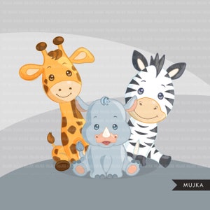 Safari Animals Clipart. Lion, Zebra, Giraffe, Rhino and Tiger Graphics ...