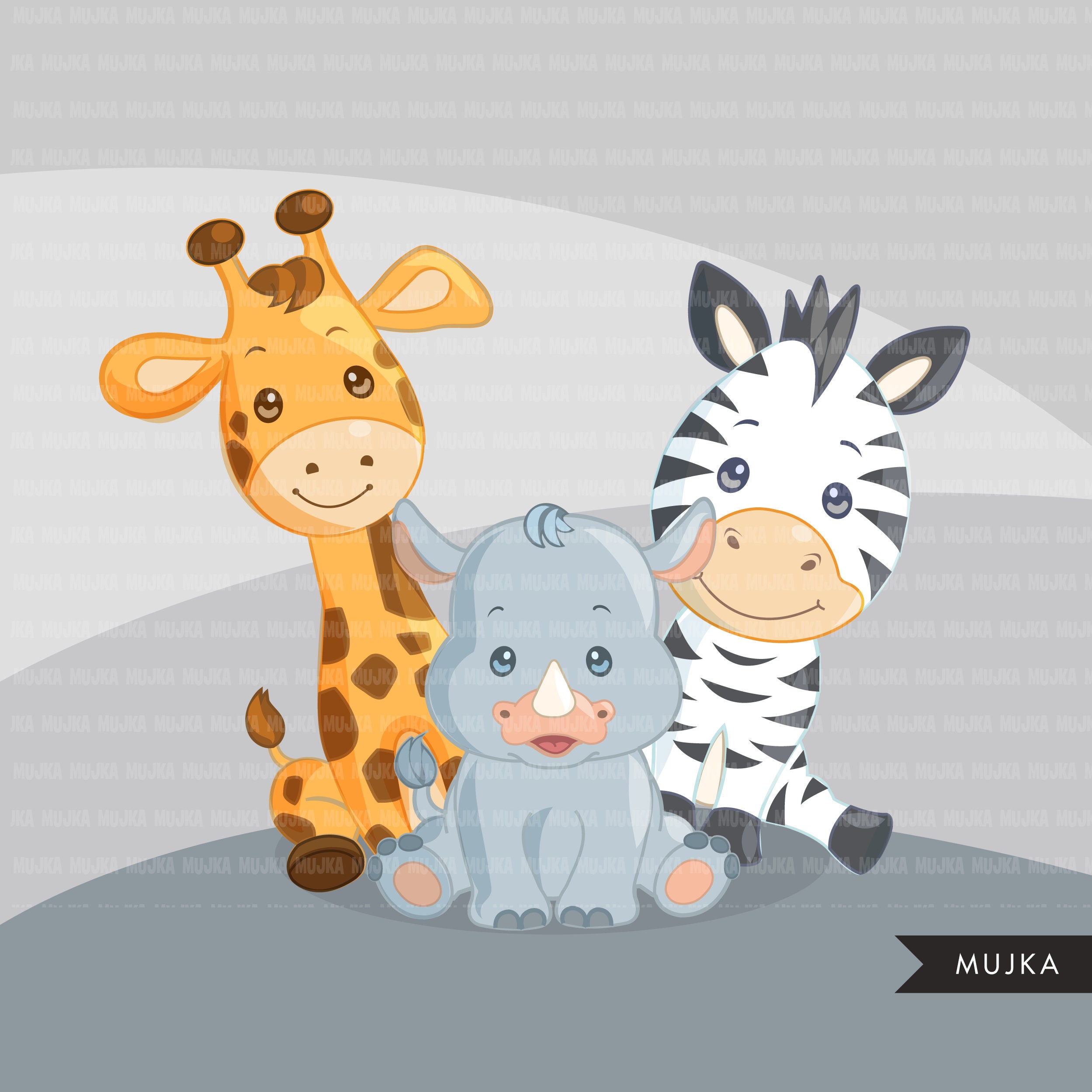 Safari Animals Clipart. Lion, Zebra, Giraffe, Rhino and Tiger Graphics ...