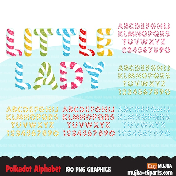 Polka dot Alphabet clipart, Lollipop shaped letters and numbers ...