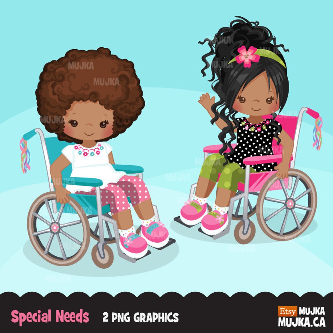 Special Needs Wheelchair Clipart, Disability, Kids, Characters, Black ...