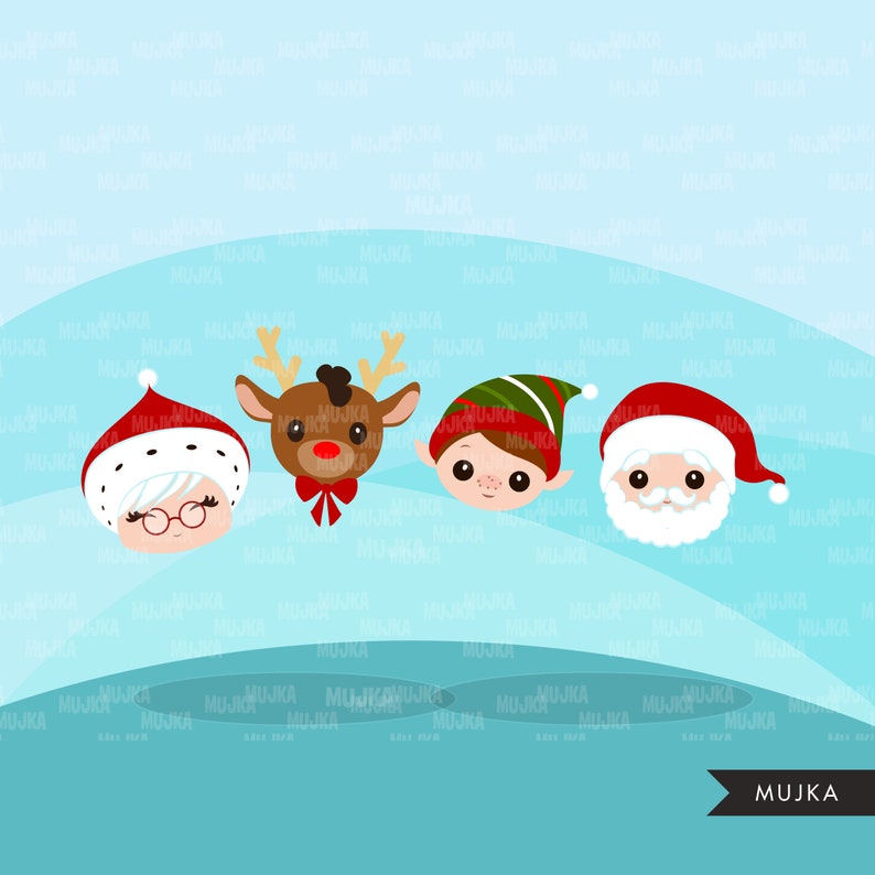 Christmas Clipart, Christmas Heads, Black Santa, Mrs Santa, Elves ...
