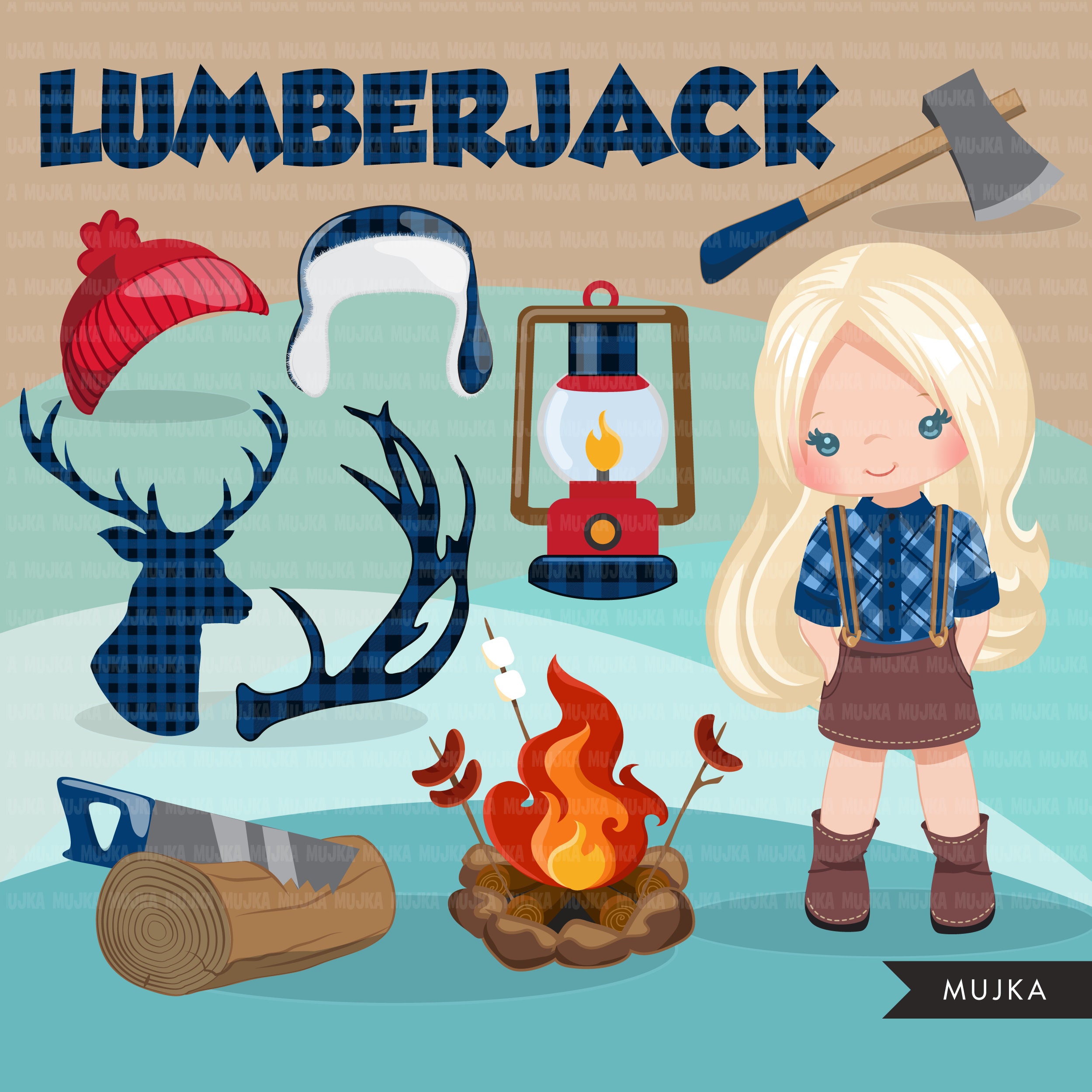 Lumberjack Clipart Christmas Clipart Camping Clipart Plaid | Etsy
