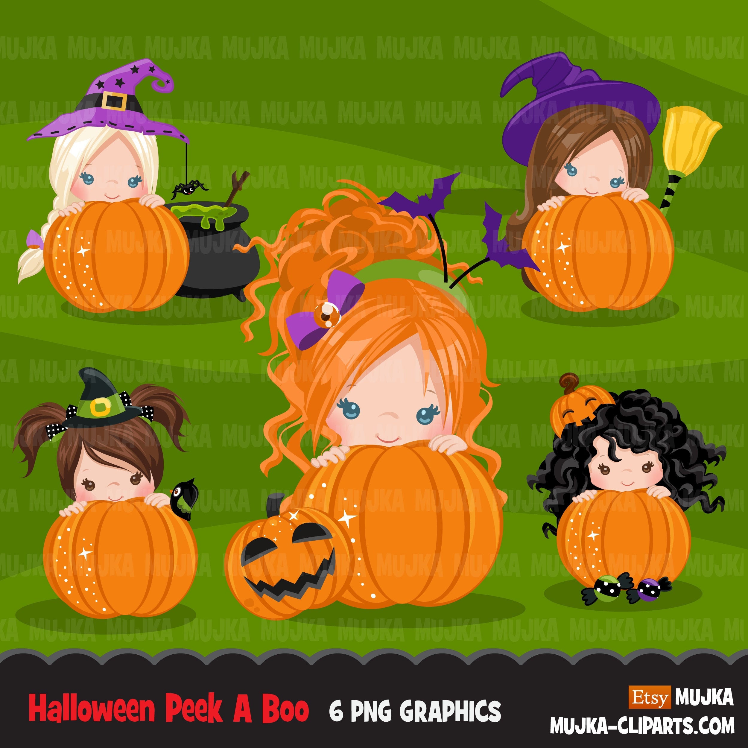Halloween peek a boo peeking girls clipart. Cute kids peeking | Etsy