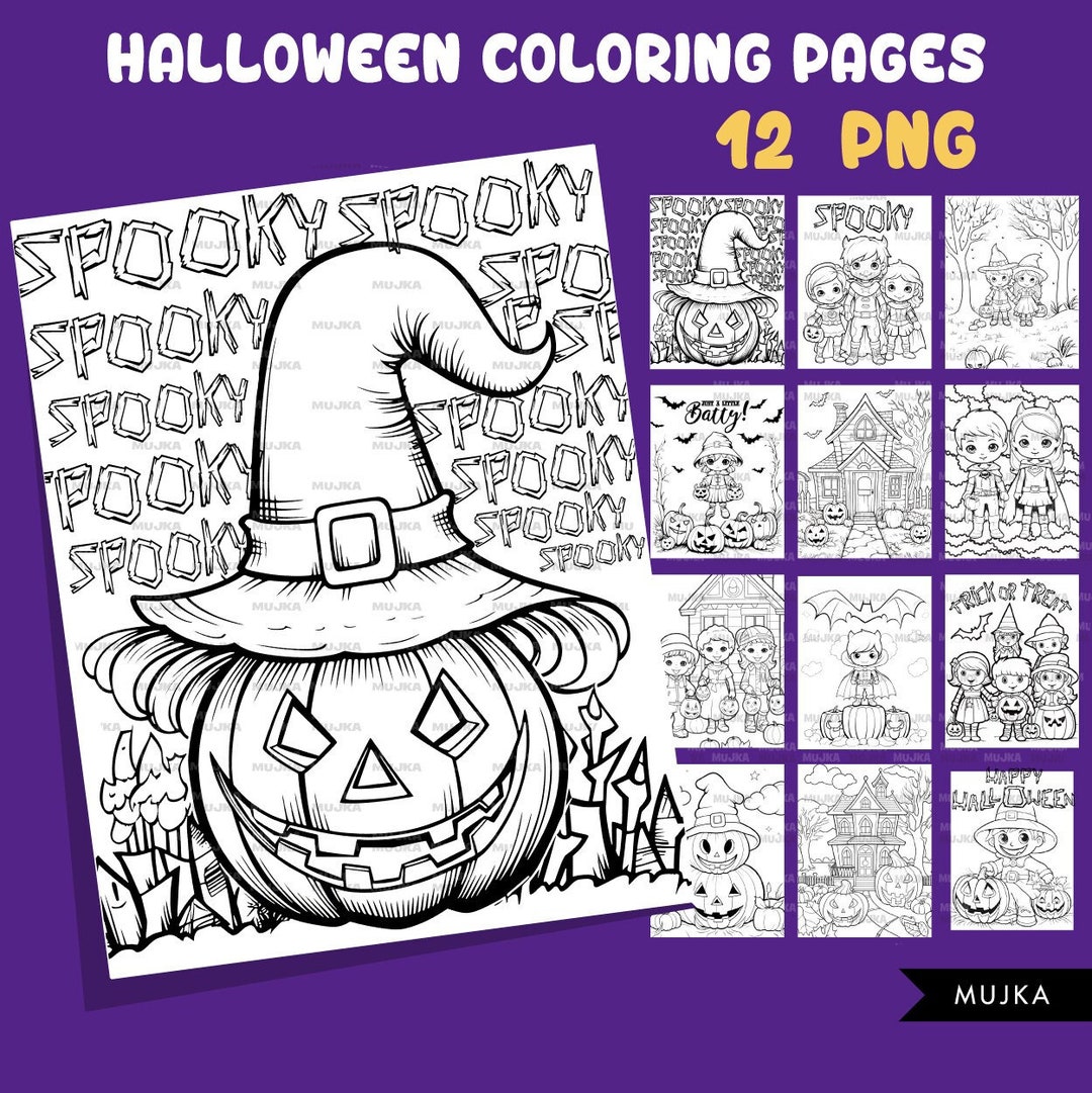 Halloween Coloring Pages, Printable Digital Coloring Book for Kids ...