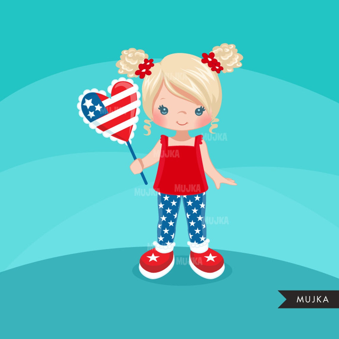 4th of July Clipart. Independence Day Little Girl Graphics | Etsy