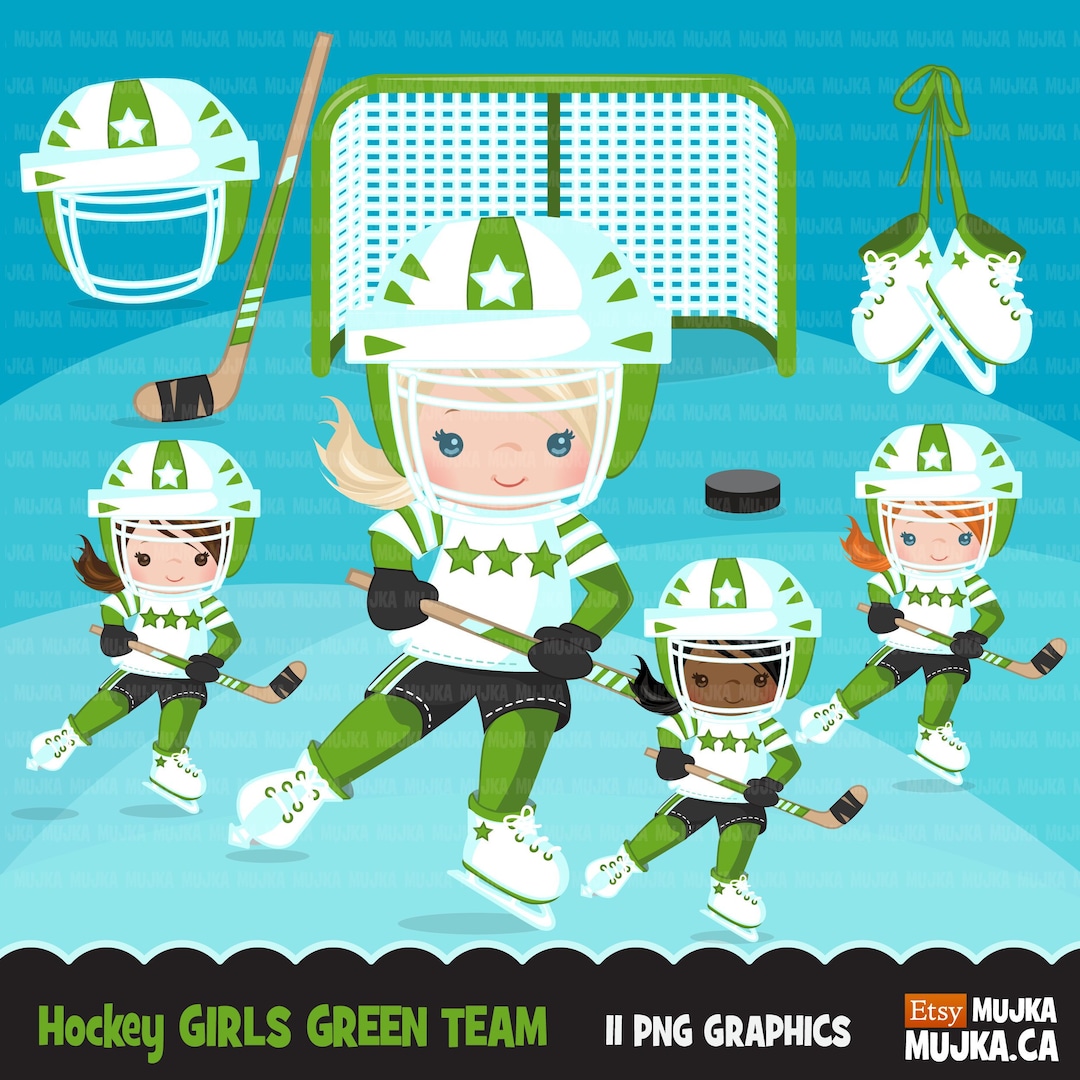 Hockey Girl Clipart: Green Team Sport Graphics (PNG) - Etsy