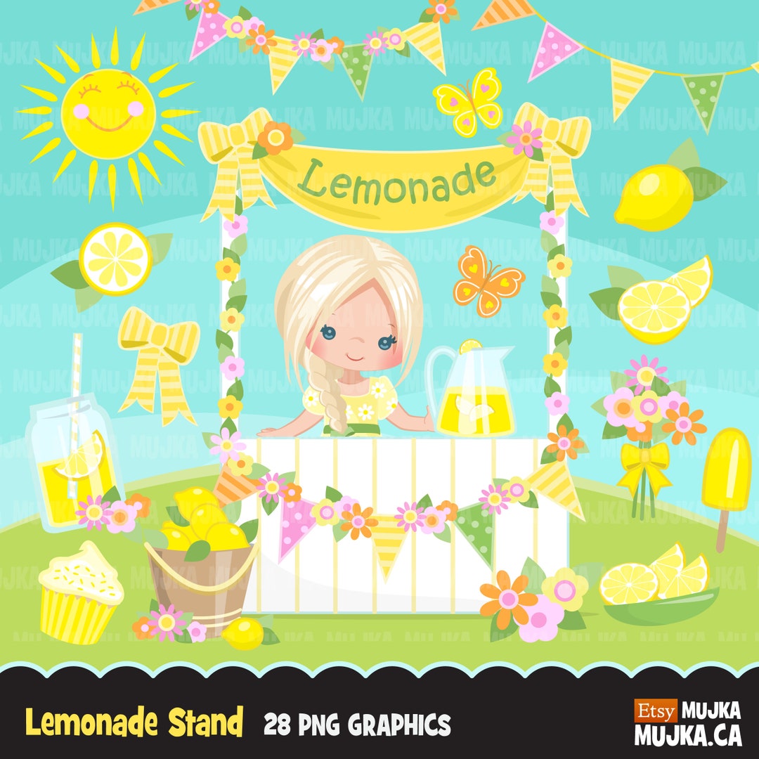 Lemonade Stand Clipart. Cute Spring Summer Birthday Graphics! Lemons ...