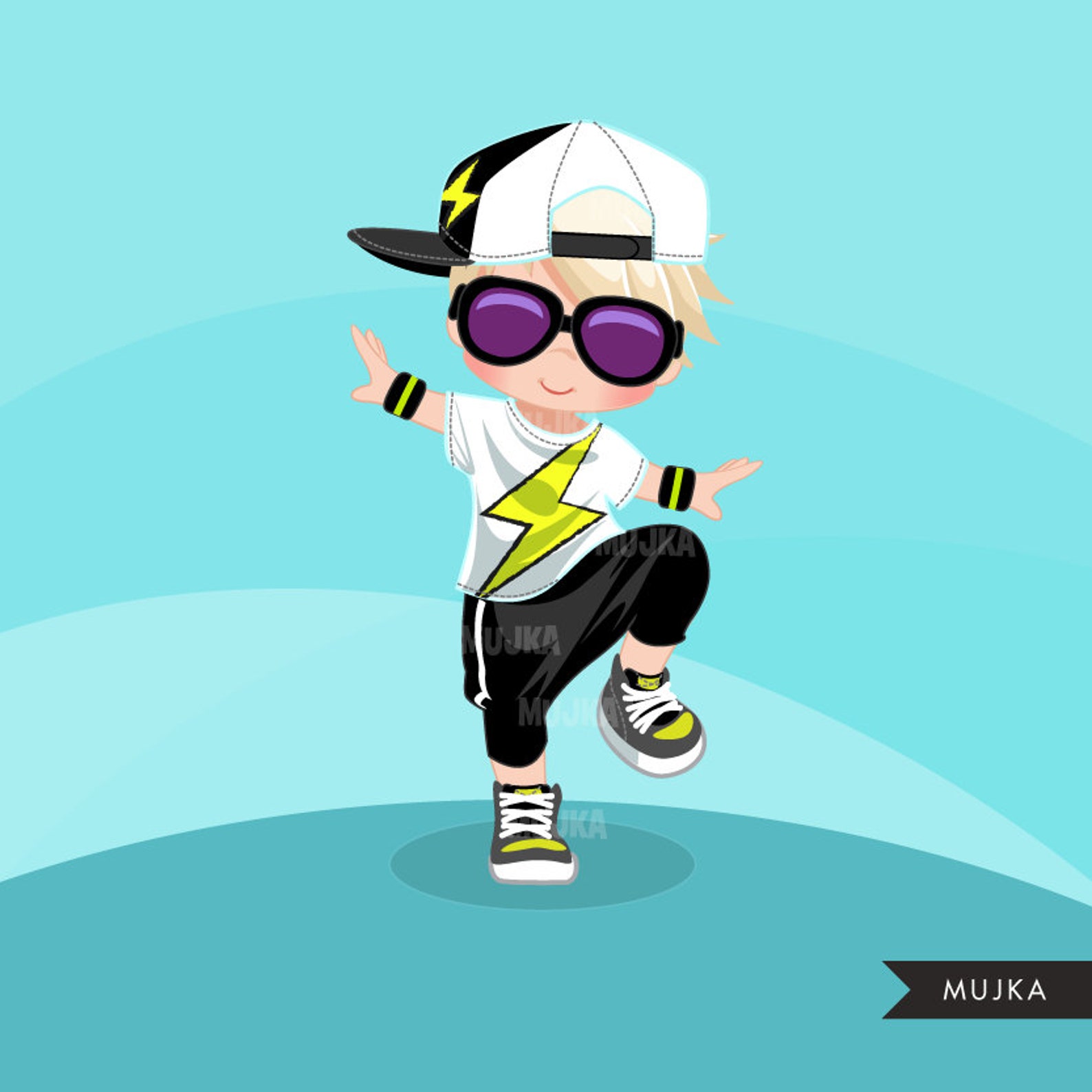 Hip Hop Dancer Boys Clipart, Break Dance, Rapping Characters, Card ...