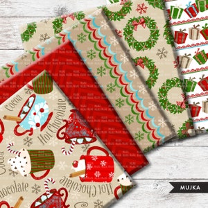 Christmas Digital Papers, Hot Chocolate Papers, Vintage Christmas ...