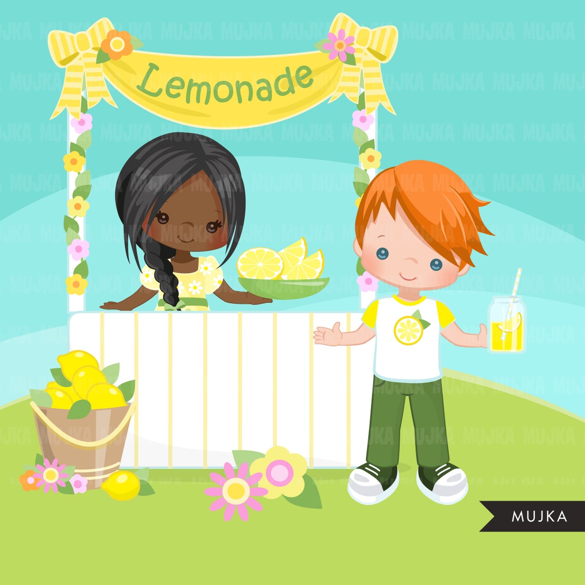 Lemonade Stand Boys Clipart. Cute Spring Summer Birthday - Etsy