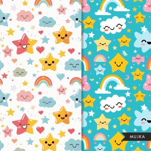 Cute Rainbow Digital Papers, Kawaii Baby Seamless Background, Nursery ...