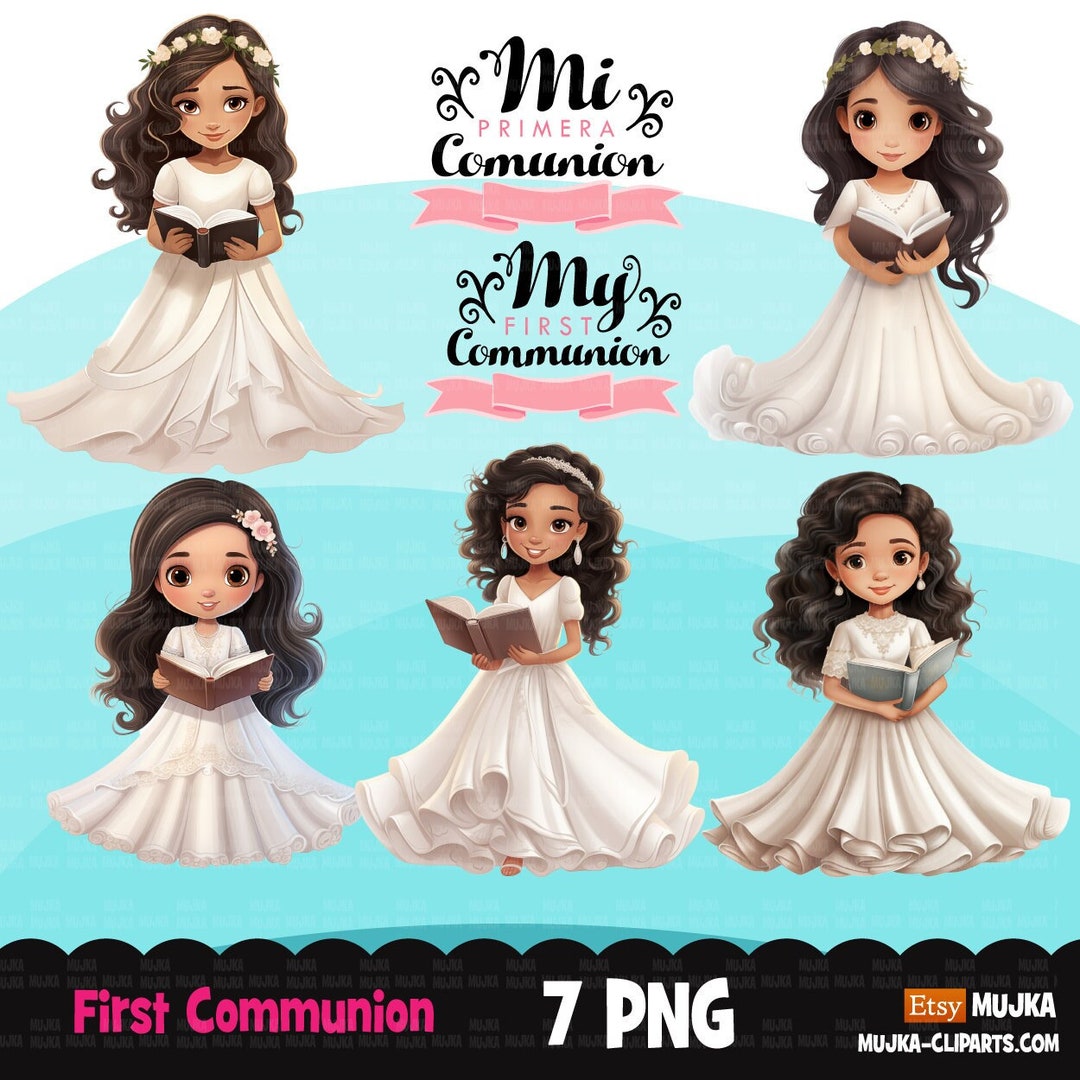 First Communion Clipart for Girls, Mi Primera Comunion PNG, Bible ...