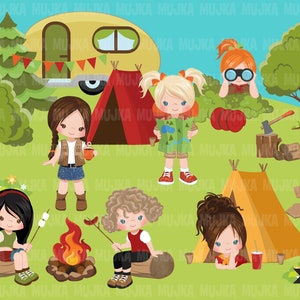 Girls Camping Clipart, Campground Png, Campfire Png, Tent, Outdoor ...