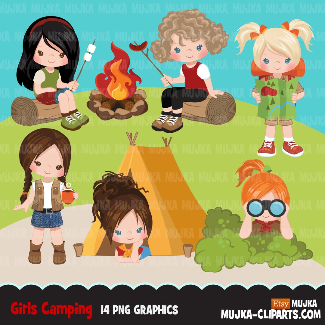 Girls Camping Clipart, Campground Png, Campfire Png, Tent, Outdoor ...