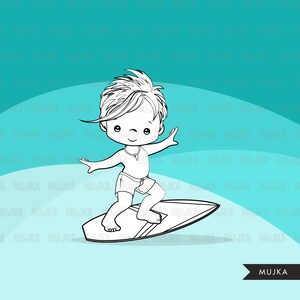 Surfer Digital Stamps. Beach Birthday. Summer Surfers With Surfboard ...
