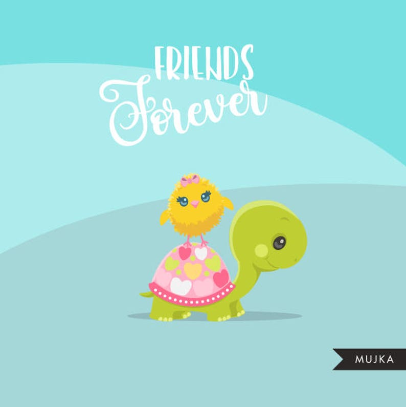 Easter Turtle and Chicks Clipart, Cute Spring Graphics, Lettering ...