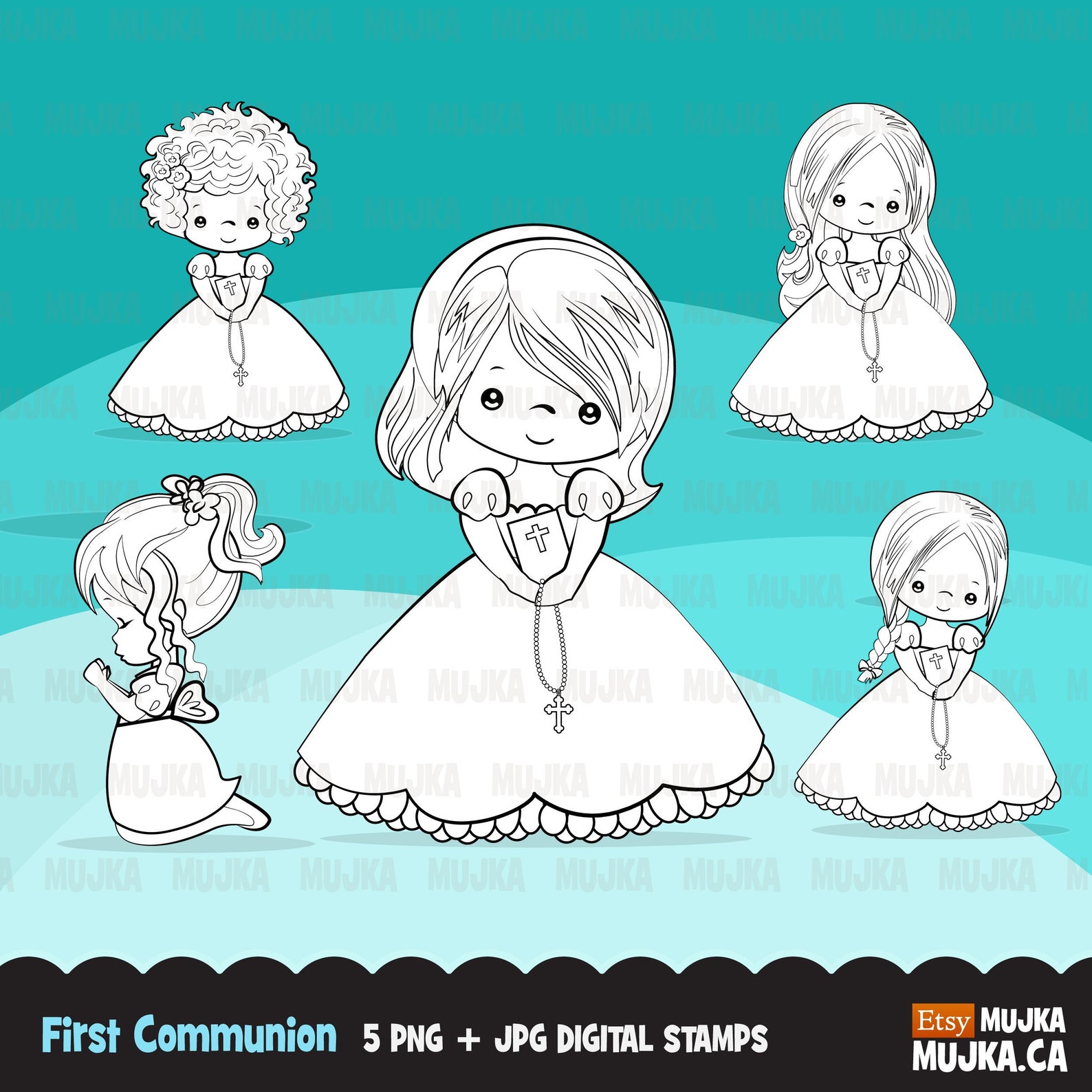 First Holy Communion Digital Stamps. Religious Bible, Church, Cross ...