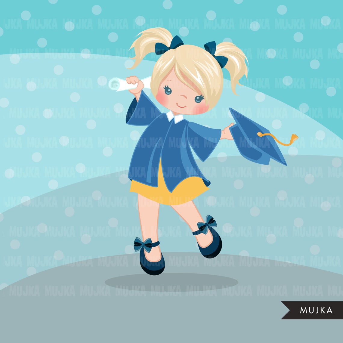 Graduation Clipart Graduate Girls With Blue Gown Cape and | Etsy