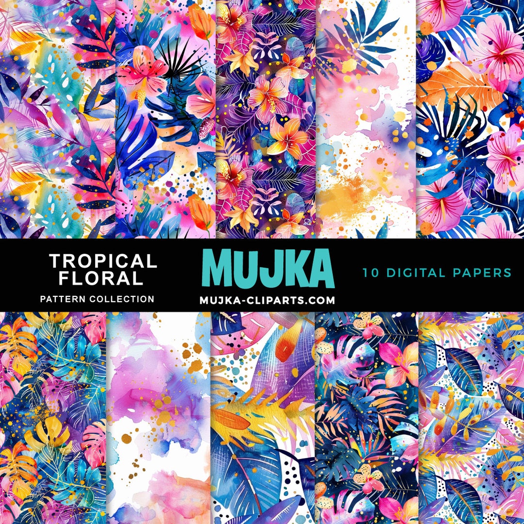 Tropical Floral Digital Papers, Flower Summer Pattern Background ...