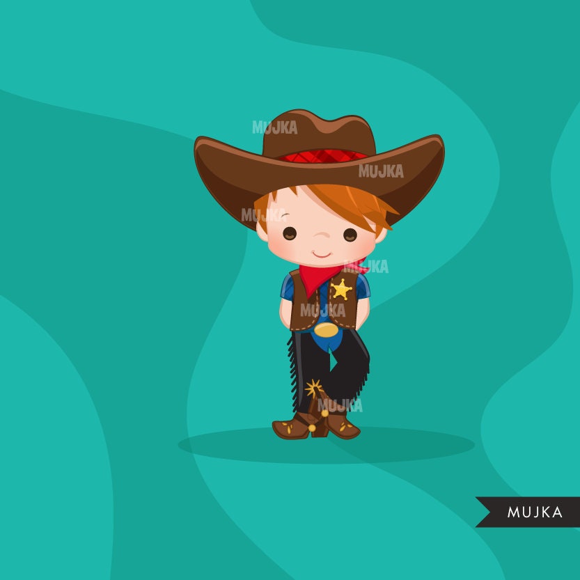 Cowboy Clipart. Wild West Cute Cowboy Clipart- Red & Blue. Cowboy Boots ...