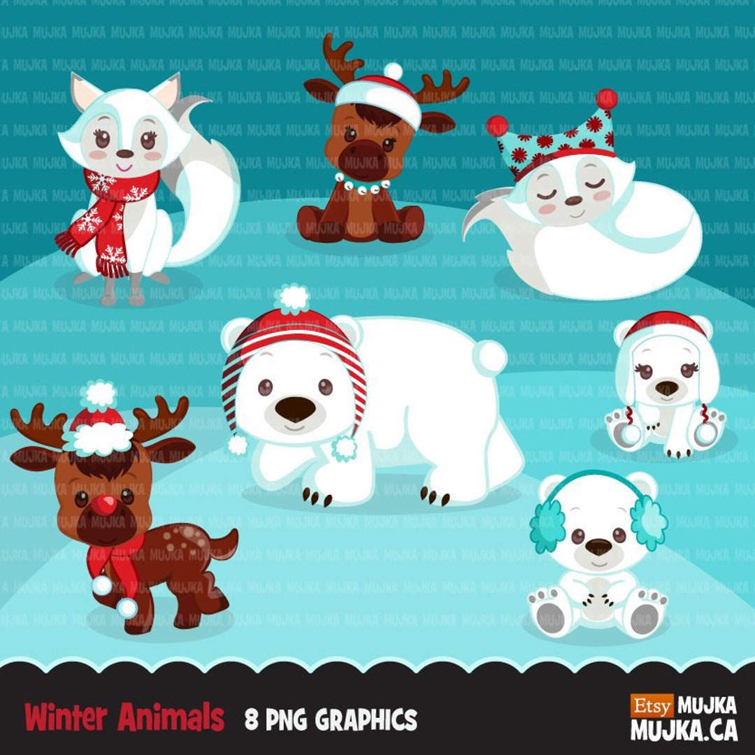 Christmas Animals Clipart. Cute Winter Animals, Polar Bear, Cub, Arctic ...