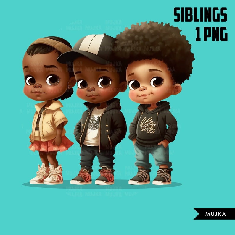 Black Kids Art, Siblings Png, Friends Png, Family Png, Black Girls and Boys Clipart, Black Girl ...