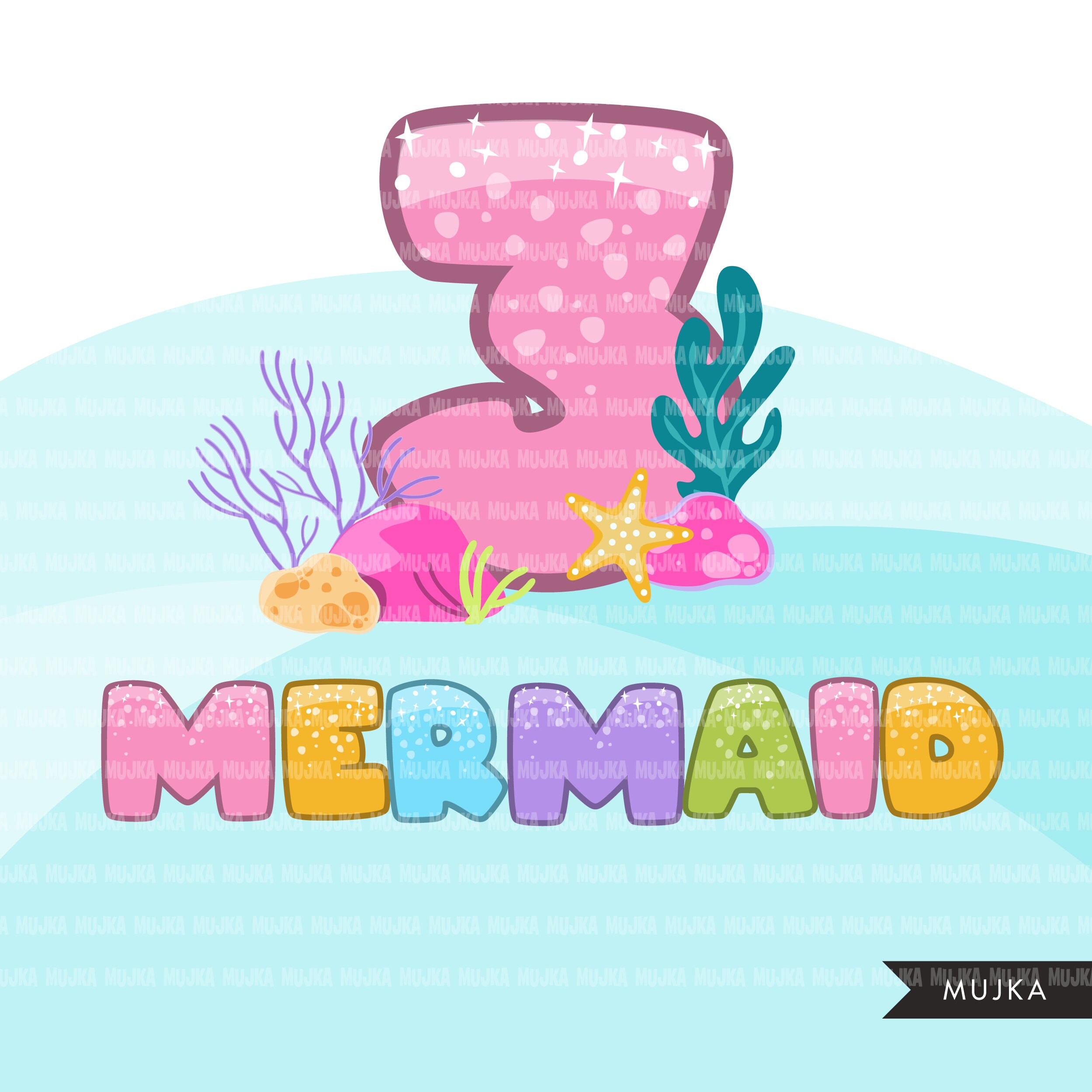 Mermaid Alphabet Clipart, Rainbow Mermaid Squad Capital Letters Numbers ...