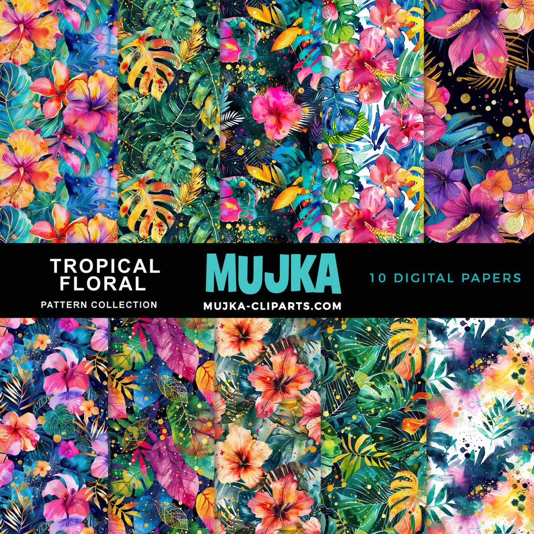 Tropical Floral Digital Papers, Jungle Summer Pattern Background ...