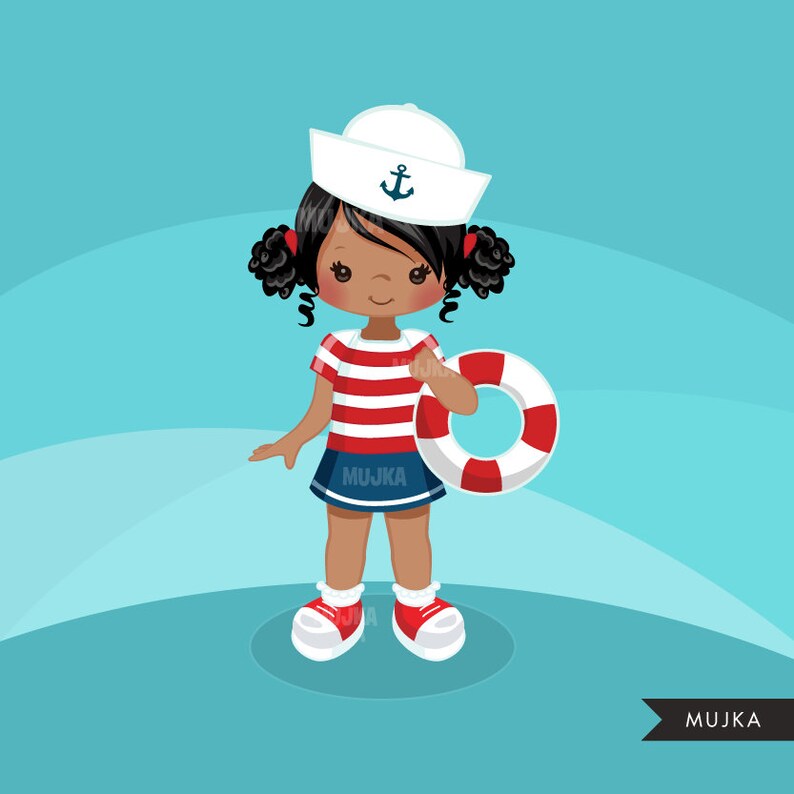 Sailor Clipart. Little Girl Graphics Sailing Captain Mate - Etsy