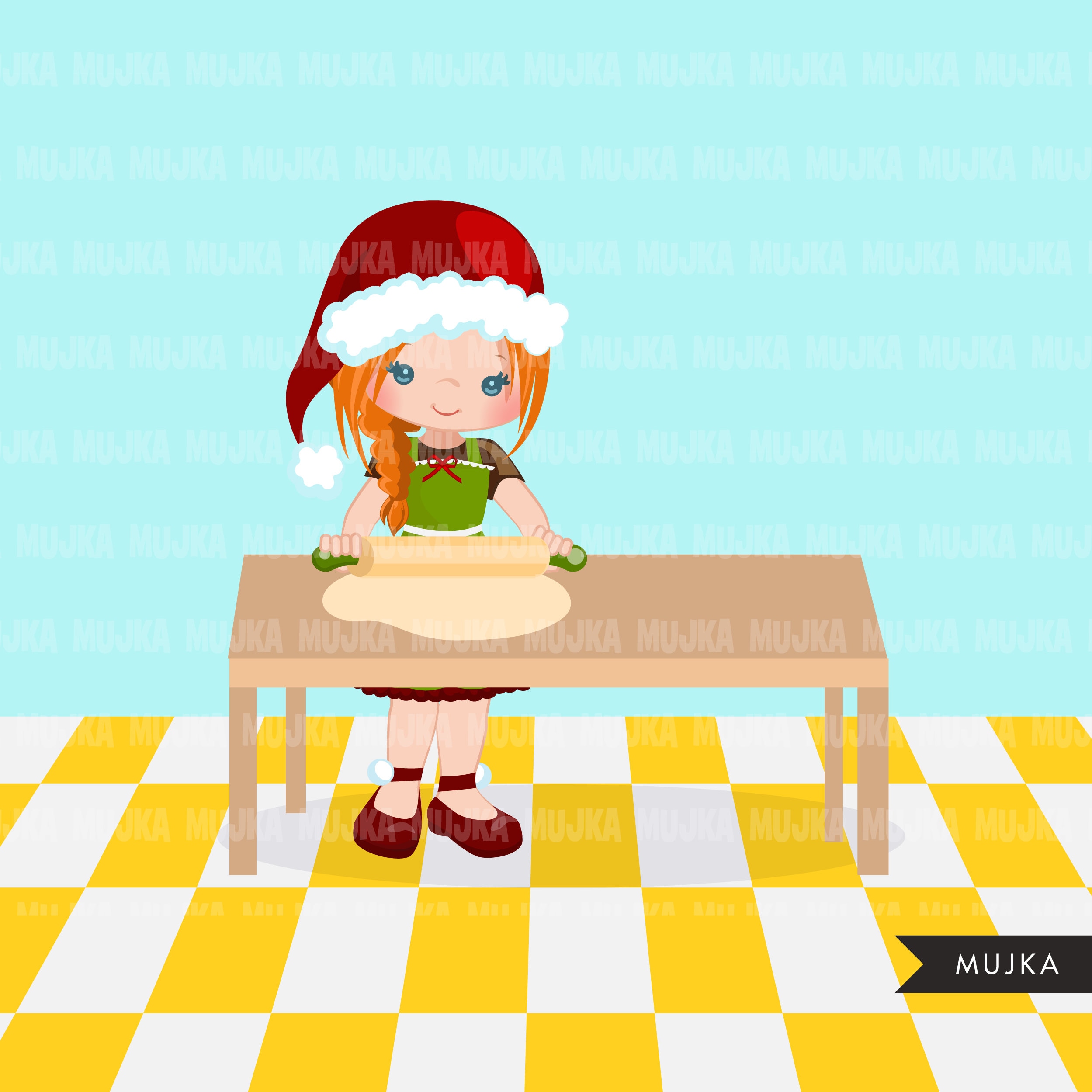 Christmas Baking Clipart Cute Baker Girl Characters, Kitchen Baking ...