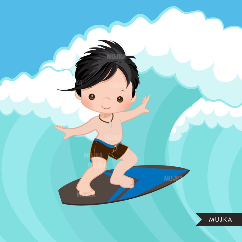 Surfer Boys Clipart, Surfing Characters, Black, Card Making, , Cookie ...