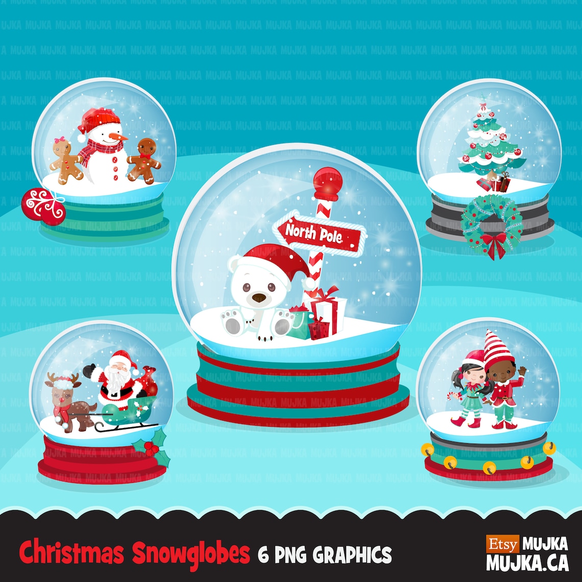 Christmas snow globe clipart. Cute snow globes filled with | Etsy