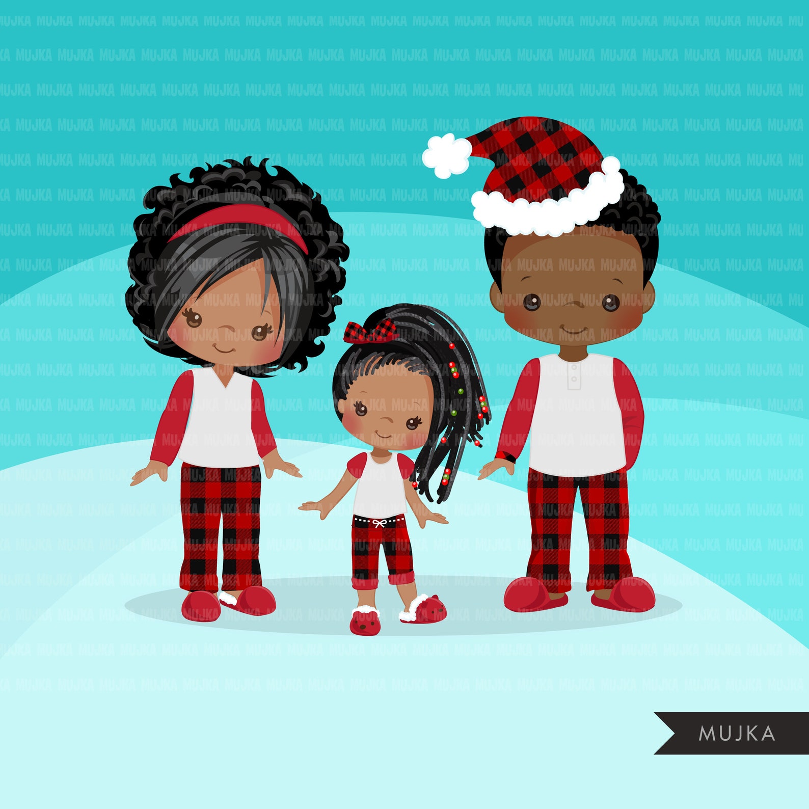 Christmas Pajama Clipart Bundle, Noel Illustrations, Pajama Family ...