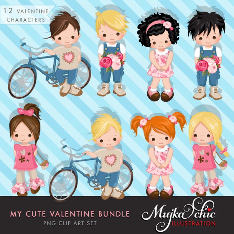 Valentine Clipart and Invitation Bundle With Cute Characters. Valentine ...
