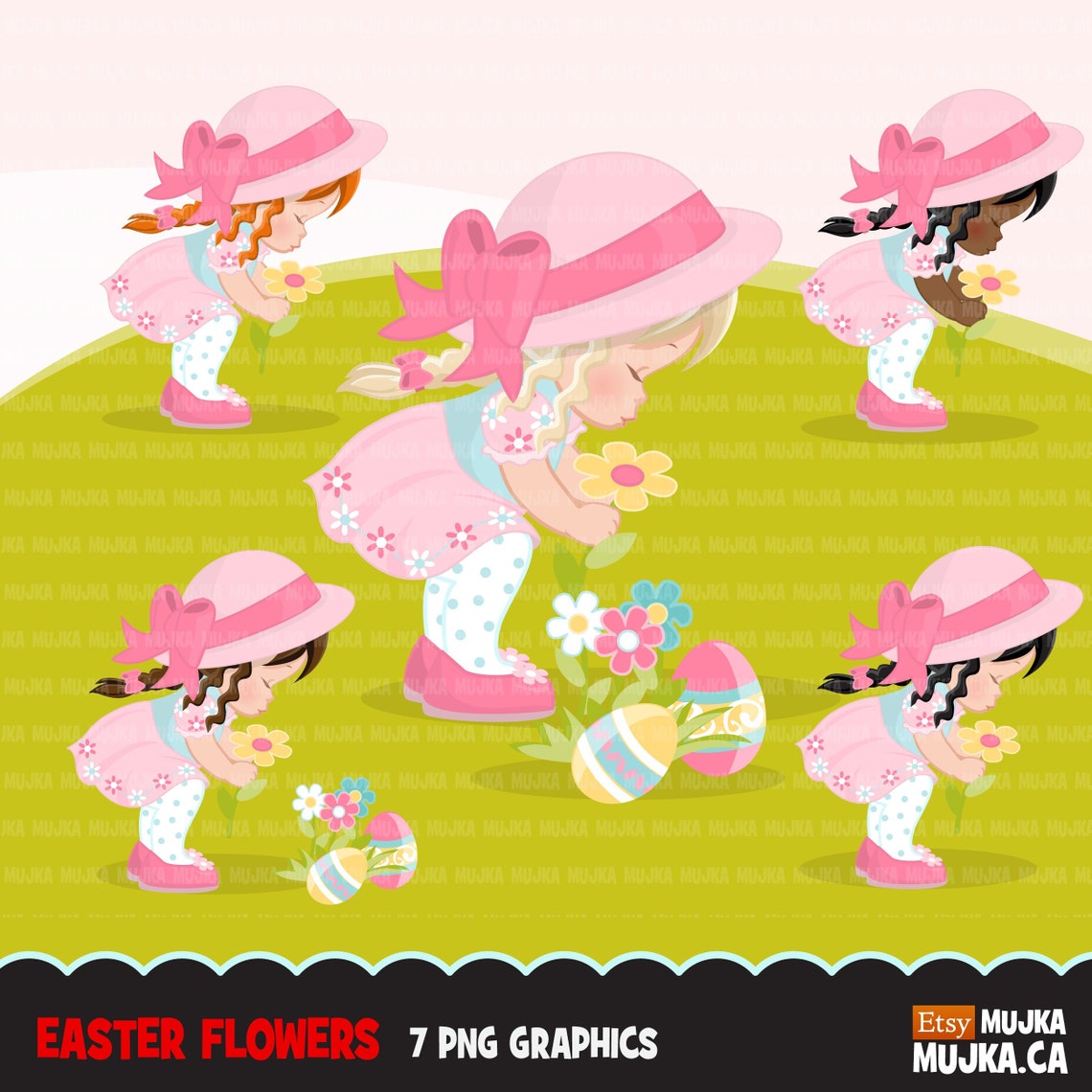 Easter Png, Cute Girl Clipart, Easter Girl Png, Flower Garden Png, Cute ...