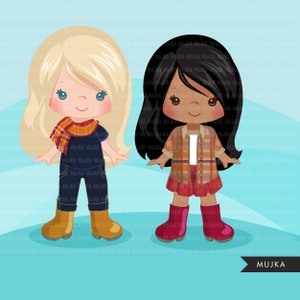 Paper Doll Clipart, Little Girls Fall Dressing Party Graphics. Cute ...