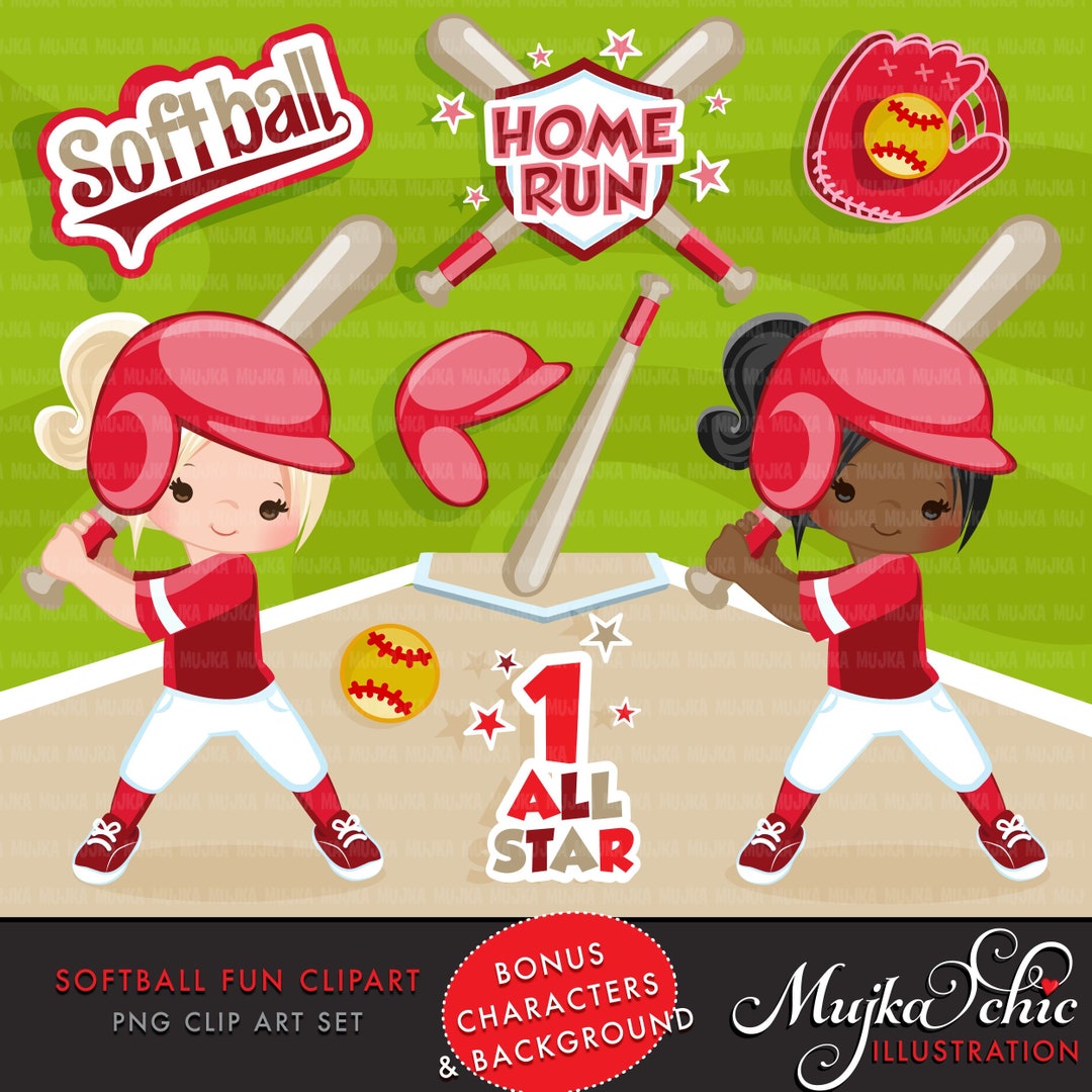 Softball Clipart. Red Softball Graphics, Baseball Players, Baseball ...
