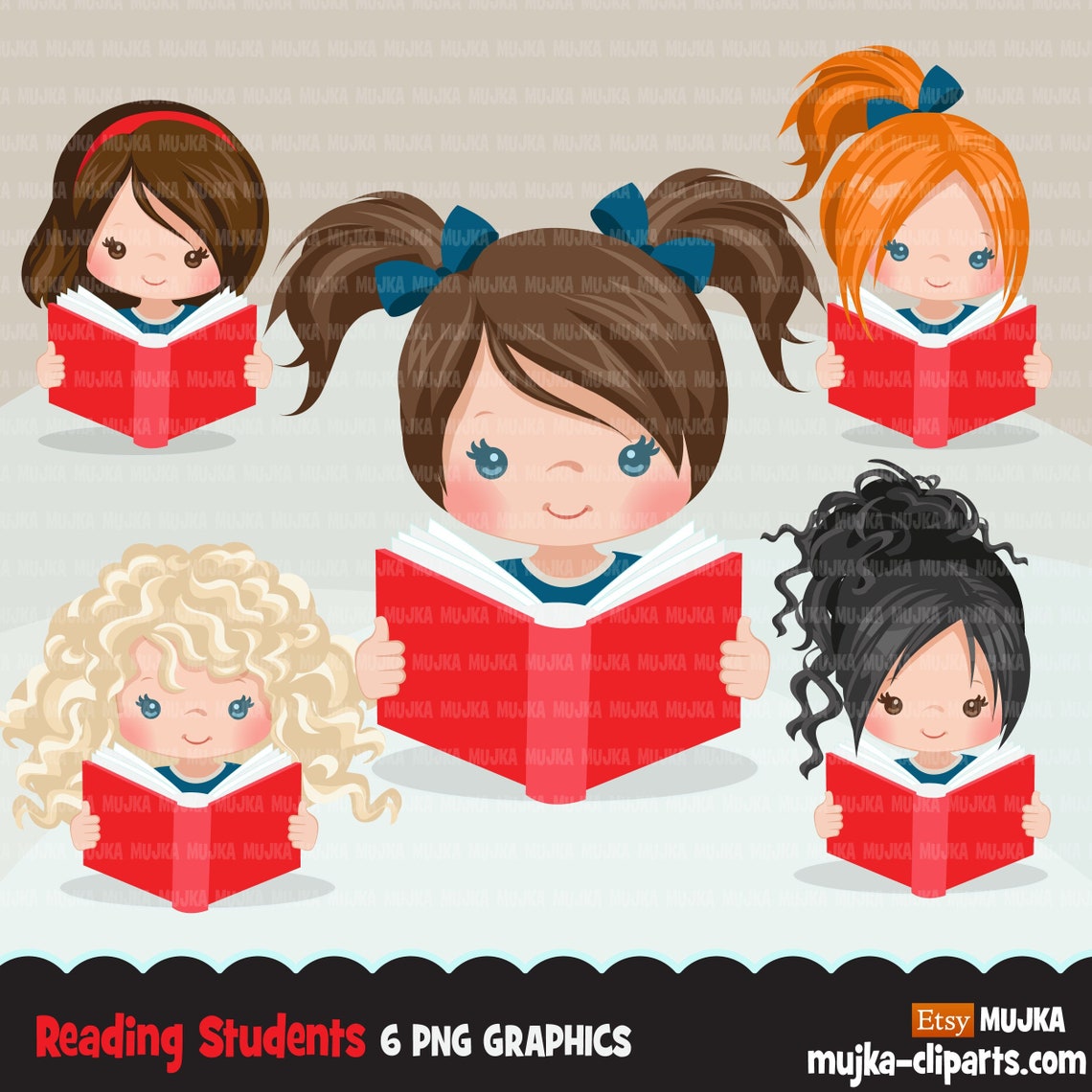 Reading Clipart School Activity Back to School Student Girl - Etsy