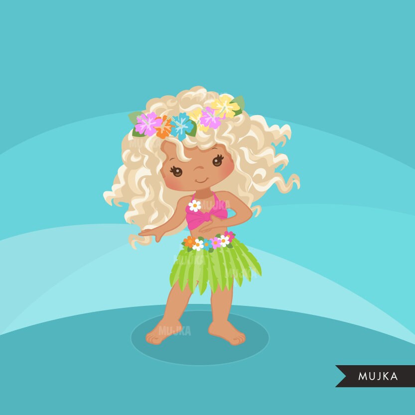 Hawaiian Hula Girls clipart summer beach graphics cute | Etsy