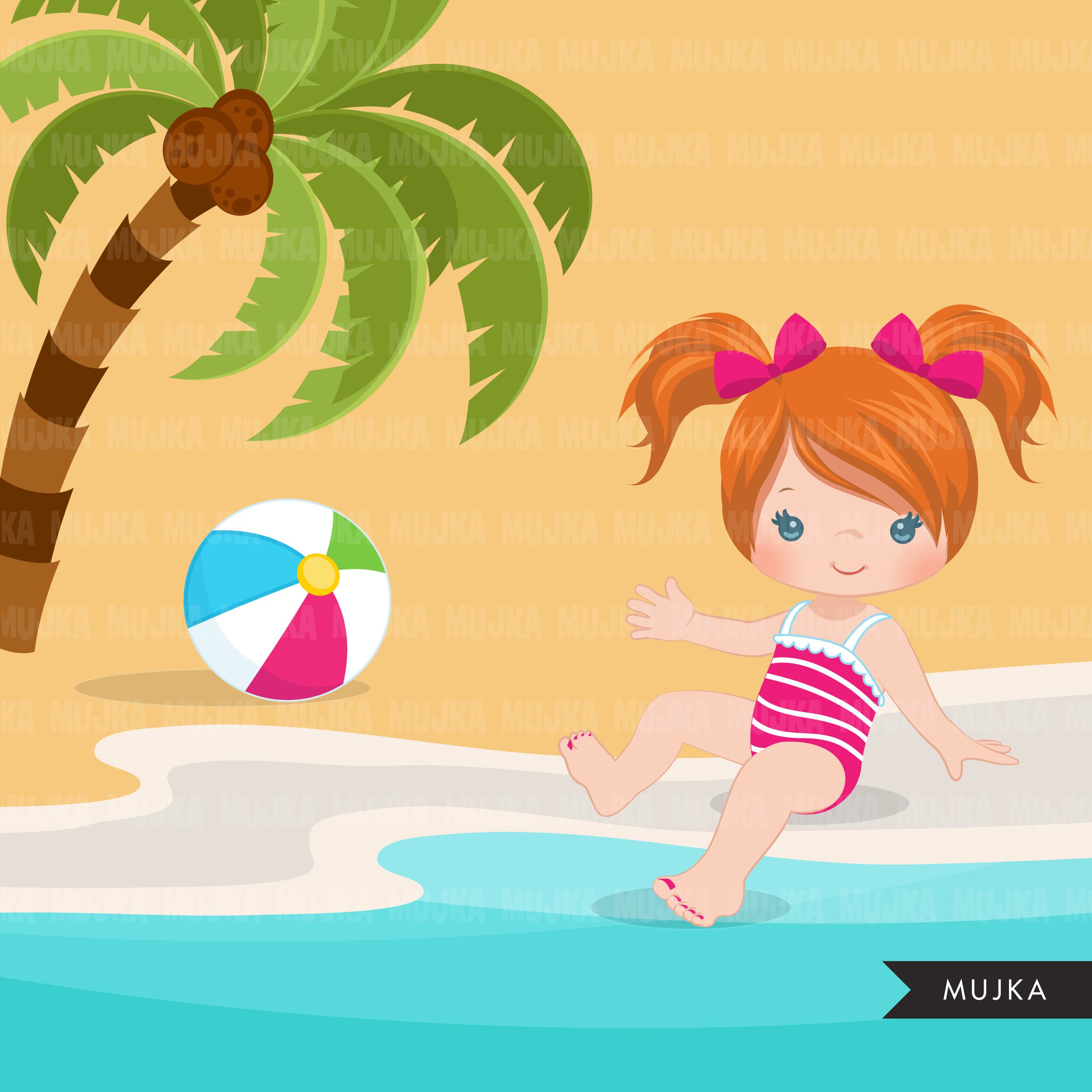 Beach Fun Clipart for Girls Summer Swimsuit Graphics Surf - Etsy