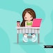 Distant Learning Clipart, Girls With Pink Laptop, Home Schooling ...