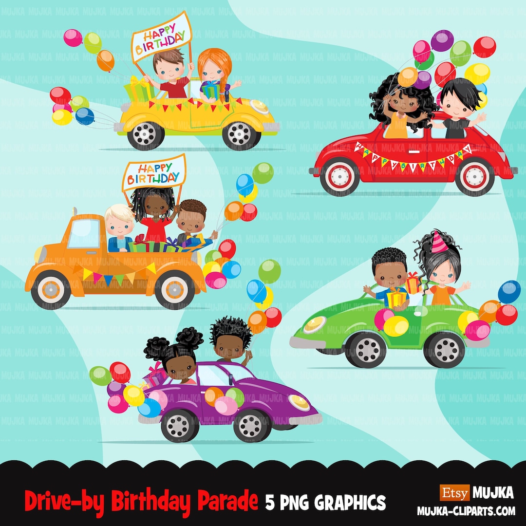 Drive-by Birthday Party Parade Clipart, Mix Kids Quarantine Birthday ...