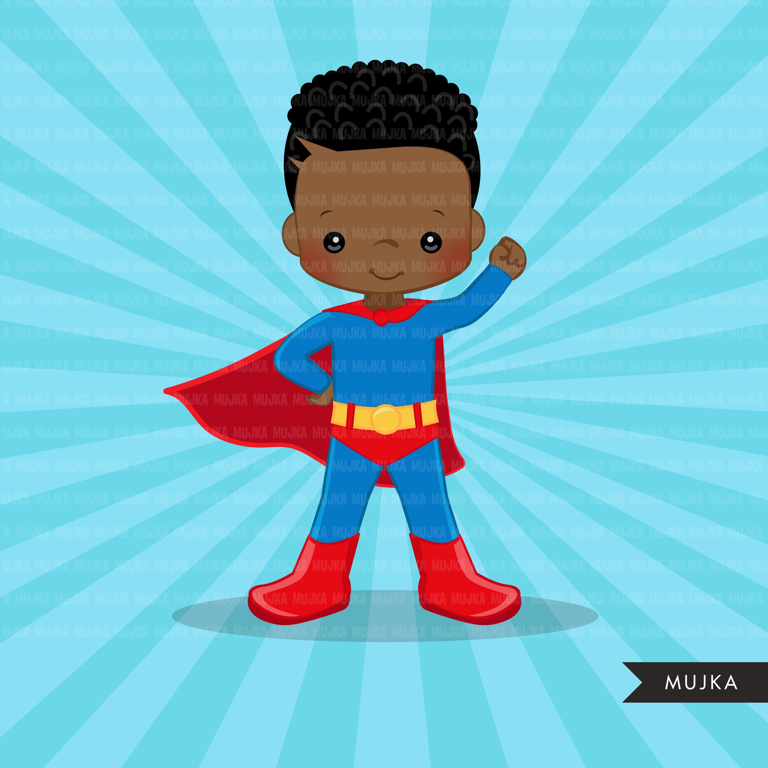 Superhero Clipart Superhero Backdrop Black Boy Superheroes | Etsy